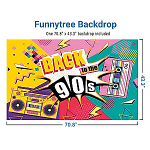 Funnytree 90's Backdrop for Party Back to 90's I Love The 90s Photography Background Retro Hip Hop Theme Radio Fashion Disco Rock Music Banner Birthday Decoration Supplies Studio Props