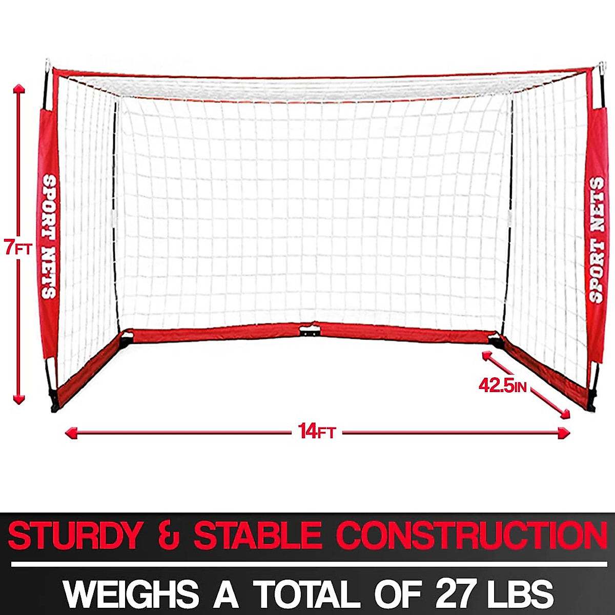 Full Size Soccer Goals for Backyard (14x7) with Carry Bag, Quick Set Up and Take Down - Strong 7 Ply Net, Built to Handle Powerful Shots - Develop Advanced Soccer Techniques and Finishing Moves