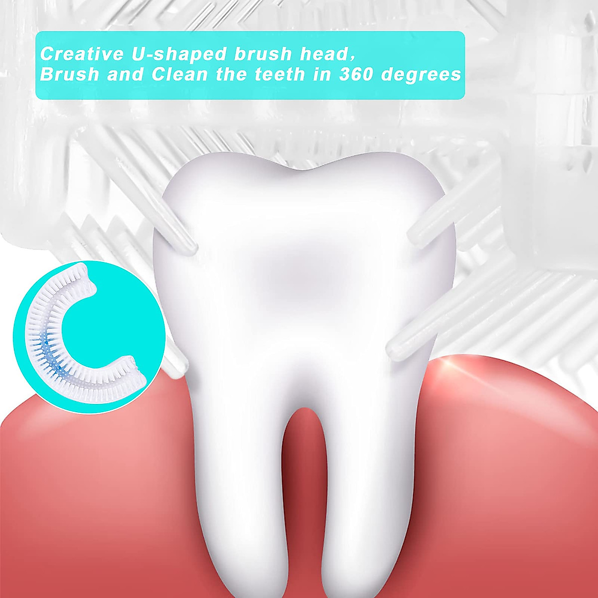 CHENGU 4 Pieces Kids U Shaped Toothbrush Manual Training Tooth Brush Whitening Massage Toothbrush Whole Mouth Toothbrush for Kids 2-12 Years (Yellow, Green, Orange, Pink, Dinosaur Style)