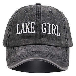 OASCUVER Women Lake Girl Ponytail Hat, Embroidery Adjustable Baseball Cap Washed Distressed Messy High Bun Ponycap …