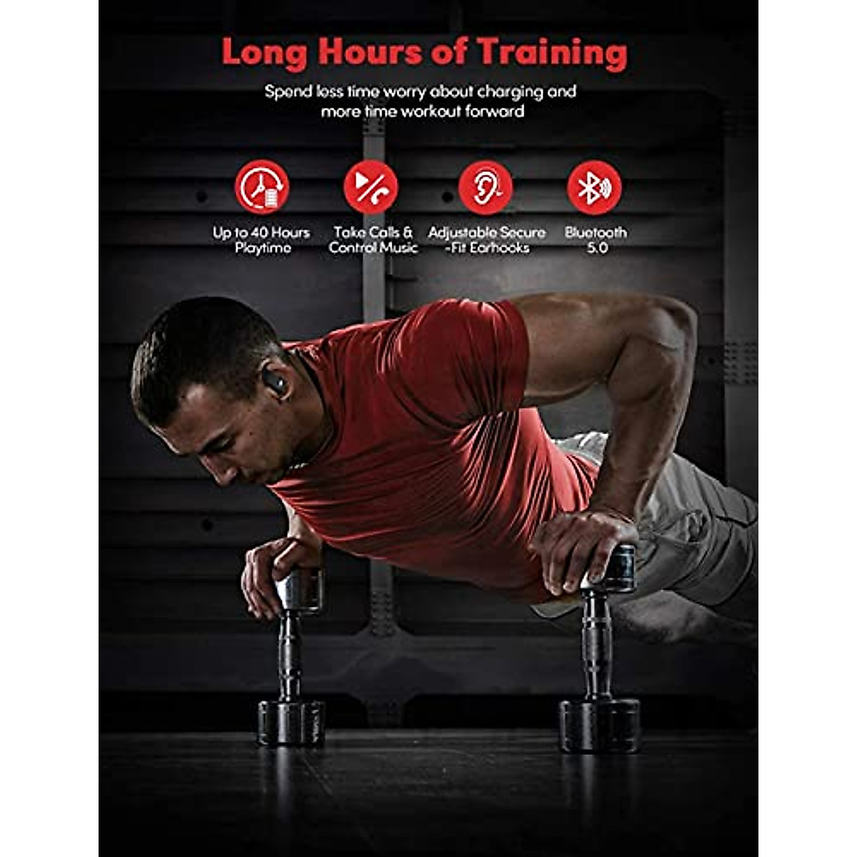 LeCuy Wireless Earbuds Designed for Sports Such as Running, Workouts, Gaming. Bluetooth Headphones Deep Bass True Wireless Stereo HiFi Sounds. Waterproof IPX5 and Friendly LED Display Charging case