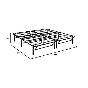 Olee Sleep 14 Inch Foldable Dura Metal Platform Bed Frame, Comfort Base, Height for Under-Bed Storage, Black, Queen