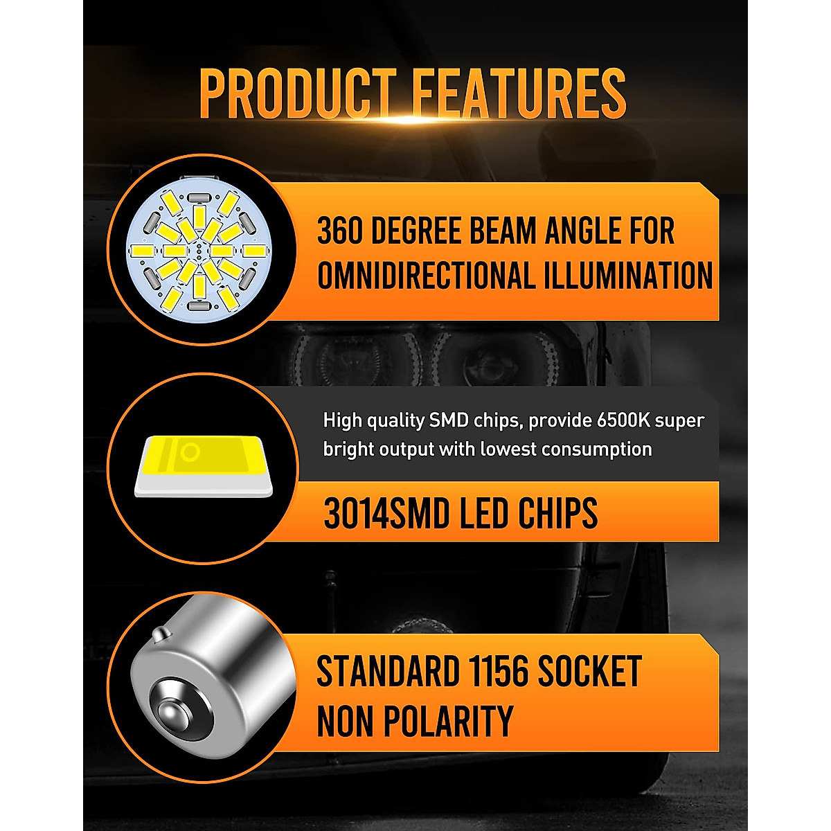 LUYED 1156 LED Bulb New generation 12v Super Bright Low Power ! 650 Lumens 1156 1141 1003 LED Light Bulb for Back Up Reverse Lights Brake Lights Tail Lights Rv lights,White,Pack of 5