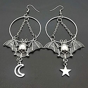 COGU 12 Pairs Gothic Punk Vintage Earrings Set Grunge Goth Punk Rock Harajuku Emo Jewelry Silver Bat Cross Snake Pentagram Sword Razor Blade Skeleton Raven Skull Evil Eye Vampire Death Halloween Earrings for Women with Delicate Gift Box