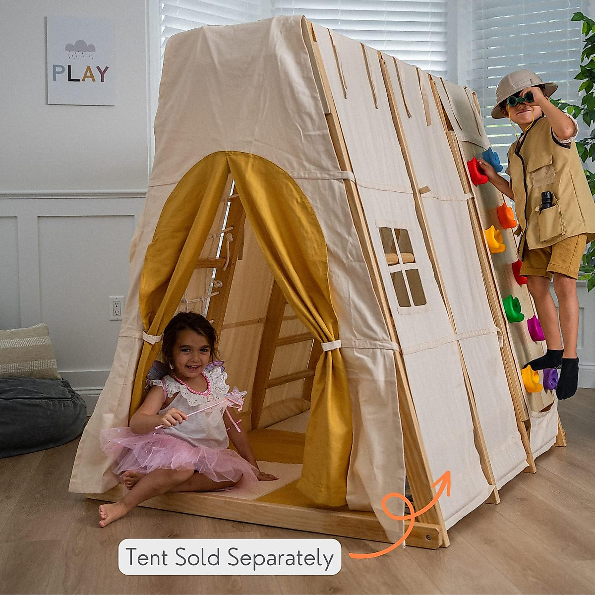 Avenlur Magnolia Indoor Playground 6-in-1 Jungle Gym Montessori Waldorf Style Wooden Climber Playset Slide, Rock Climbing Wall, Rope Wall Climber, Monkey Bars, Swing for Toddlers, Children Kids 2-6yrs