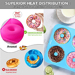 Anaeat Full Size Donut Baking Pans 3 Pack, Big Size 4 Inch Silicone Baking Mold, Just Pop Out! Non Stick 6-Cavity Doughnut Trays for Bagels Donuts Cake Biscuit - BPA Free & Dishwasher Safe (3 colors)