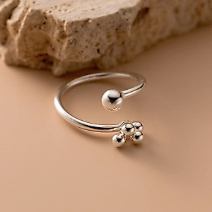 Izpack Tiny Balls Stacking Open Ring for Women Teen Girls Bead Ball Drop Dangle Adjustable Statement Wrap Knuckle Finger Bands Wedding Promise Thin Rings Personalized Jewelry Gifts Bff Birthday