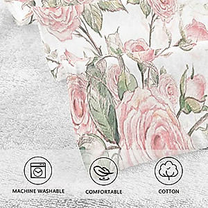 Pink Roses Flowers Hand Towels Set of 2, Highly Absorbent Soft Cotton Face Towels Bathroom Decorative Towel for Beach Gym Spa Shower, 16x28In