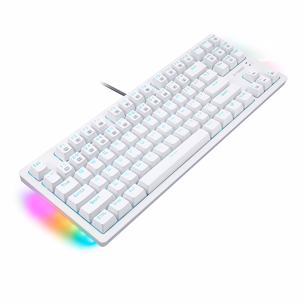 Xceahu 60% Mechanical Gaming Keyboard Rainbow Backlit 87 Key - E-YOOSO K620 Blue Switches TKL Keyboards, White