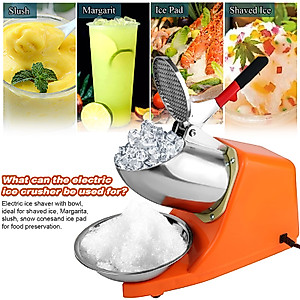 Electric Ice Crusher with Dual Blades,300W Electric Ice Shaver Machine (176lbs/80kg Per Hour,2200rpm) with Cover and Bowl 110V Electric Snow Cone Maker for Shaved Ice,Margaritas,Home Commercial Use