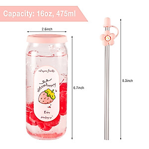 HOXHA 16 oz Glass Cup with Silicone Lid and Straw Drinking Cup Tumbler Beer Can Glass for Iced Coffee Soda Boba Tea Cocktail