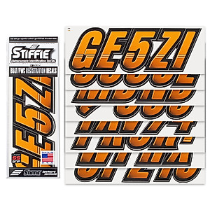 STIFFIE Techtron Orange Crush/Black SUPER STICKY 3" Alpha Numeric Registration Identification Numbers Stickers Decals for Sea-Doo SPARK, Inflatable Boats, RIBs, Hypalon/PVC, PWC and Boats.
