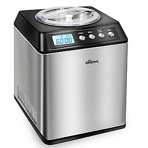 2.6 Qt Ice Cream Maker with Compressor, LCD Digital Display & Timer, No Pre-freezing, Countertop Gelato Makers, Automatic Ice Cream Machine for Homemade Use, Stainless Steel