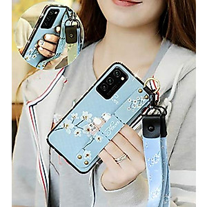 Aulzaju for S21 Ultra Case Luxury Bling Diamond Cute Flower Design with Ring Kickstand Soft TPU Crossbody Lanyard Phone Cover with Strap for Girls Women for Samsung Galaxy S21 Ultra (Red)