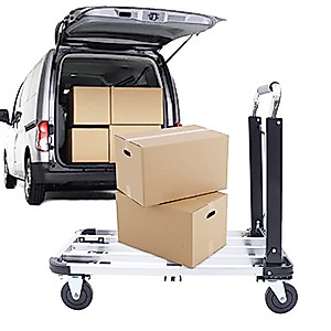 Foldable Platform Cart, 330 lbs Luggage Cart Folding Moving Dolly Luggage Trolley Push Hand Truck Telescopic Adjustment Trolley Rubber Wheel