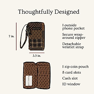 Bella Taylor Ironstone Modern Wristlet Quilted Cotton Country Patchwork Cell Phone Wallet; Chestnut, Khaki and Black