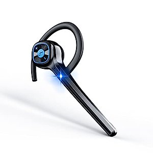 IHAO Wireless Bluetooth Earpiece Headphone Dual Noise Cancelling Mic Painless Open-Ear Handsfree Headset Stereo Sound Left/Right Changeable Earhook Earphones for Driving/Business/Gym