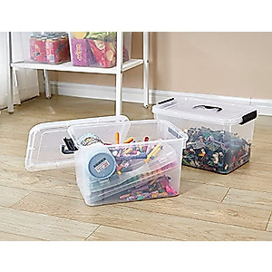 JUJIAJIA Clear Storage Latch Box 16 Quart, Plastic Organizing Box/Bin with Lid and Black Handles, 2-Pack