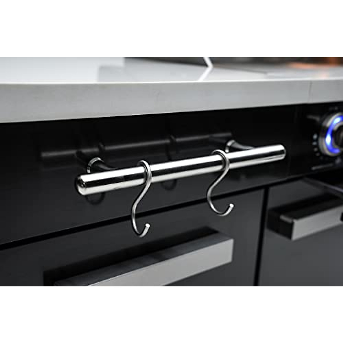 Mont Alpi MA-957 5-Burner 63000 BTU Black Stainless Steel Outdoor Kitchen Bar Gas Island Grill w/ Infrared Rear Burner + Rotisserie Kit + Granite Countertop + Storage Cabinets & Full Weather Cover
