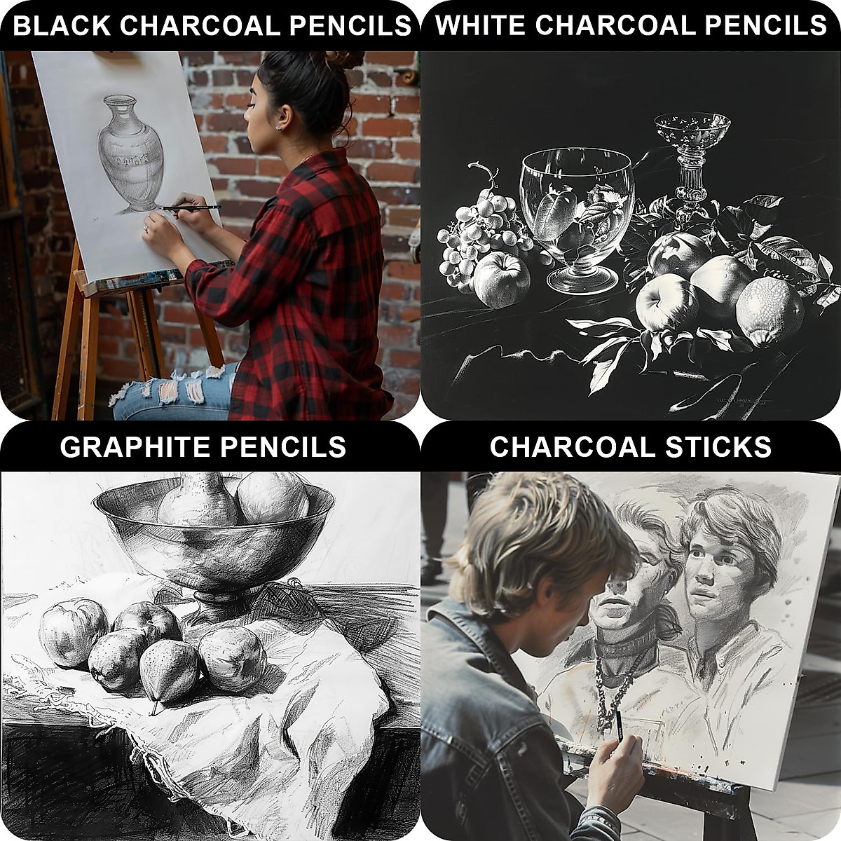 Charcoal Pencils for Drawing, Set of 22, Professional Drawing Sketch Pencils, Art Supplies for Drawing, Sketching, Shading, Artist Pencils for Beginners & Pro Artists.