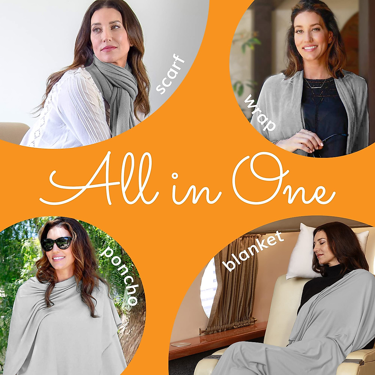 Happyluxe Shawl Wraps for Women, Versatile Wrap, Multifunctional Shawl for Dress, Pashmina, Travel Essentials, Womens Travel Accessories - Eco Cashmere Heather Gray