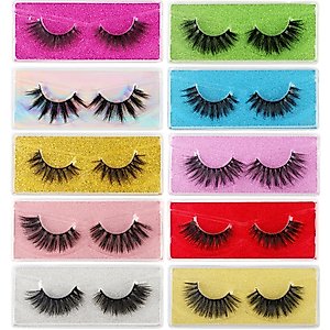 Mink Fluffy Lashes 25mm Fake Eyelashes Pack 10 Pairs Mixed Long Thick Lashes Bulk Handmade Reusable 8D Volume Eyelashes