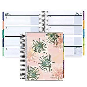 7" x 9" Platinum Spiral Coiled Life Planner (July 2023 - December 2024) - Watercolor Palms Classic Cover + Inspire Interior Pages. Horizontal Weekly & Monthly Agenda by Erin Condren