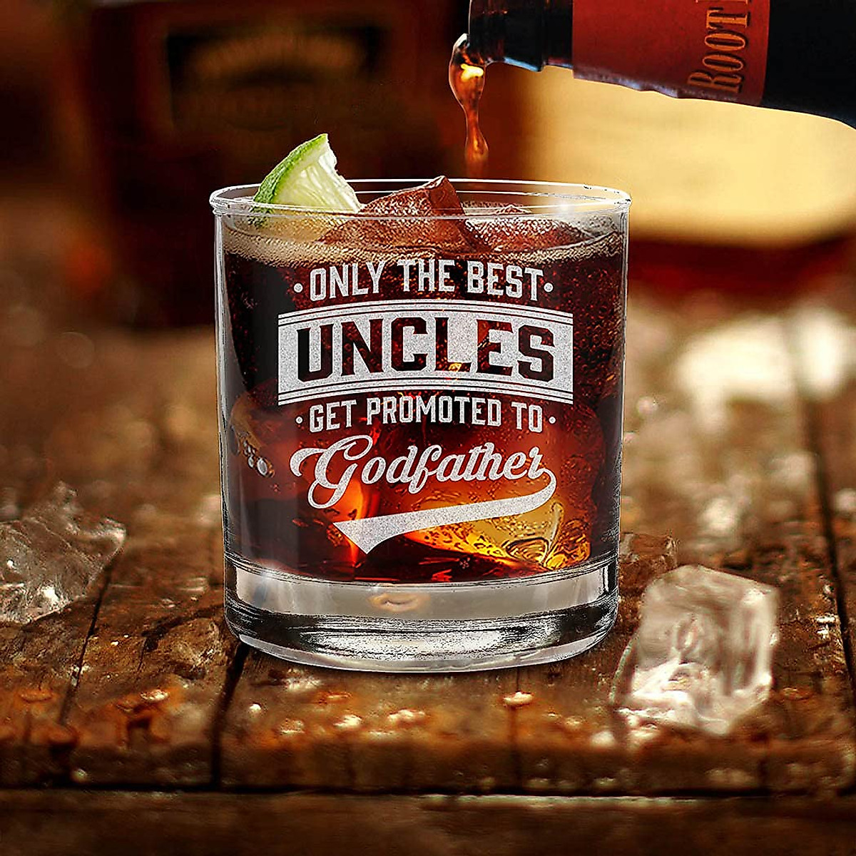 shop4ever Only The Best Uncles Get Promoted To Godfather Varsity Pregnancy Announcement Engraved Whiskey Glass (11 oz.)