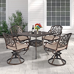 JOVNO Outdoor Furniture 2-Piece Cast Aluminum Bistro Swivel Arm Chair Set, Patio Dining Set-Bronze (Khaki)