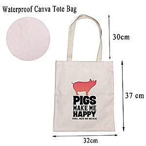 MBMSO Pig Tote Bag for Pig Lover Pigs Make Me Happy You not so much Pig Shoulder Bag Pig Owner Gift Canvas Shopping Bag (Pigs Make Me Happy TB)