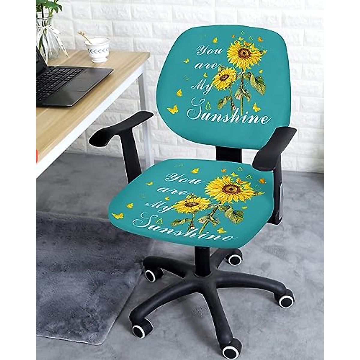 Big buy store Office Chair Cover Sunflower Butterfly Desk Chair Cover Stretch Elastic Universal Computer Chair Covers My Sunshine Teal Green Stretch Rotating Chair Slipcovers Protectors