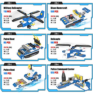 1648 Pieces City Police Armed Transport Helicopter Toy Building Blocks Set with Plane, Police Boat, Ship, Blocks Storage Box, Learning and Roleplay Construction Toy Gift for Boys Girls 6-12