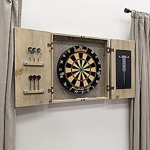 American Legend Barnwood Dartboard Cabinet with Wheat Finished Barn Style Doors - Dartboard Not Included