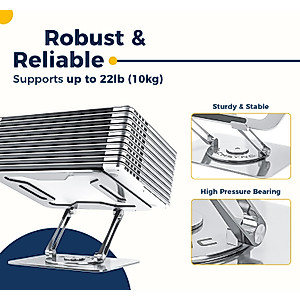 TechSync 360° Rotating Portable Laptop Stand for Desk, Aluminum Ergonomic Laptop Riser Adjustable height for MacBook & laptop up to 16" & Holds weight upto 22 lb, Swivel Laptop Holder Stand - Silver