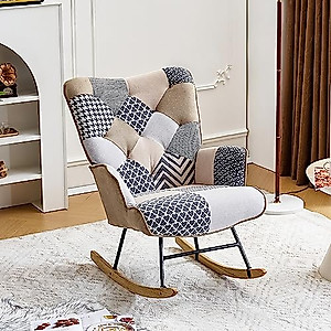 Fahomiss Rocking Chair Nursery -Rocking Chair for Nursery Glider Chair with High Backrest Comfy Glider Chair for Nursery, Living Room, Bedroom Recliner (Warm Color)