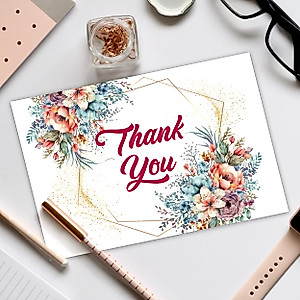 32 PCS Flower Thank You Cards with Kraft Paper Envelopes Stickers 4''x6'', Versatile Thank You Card Sets for Various Events - Birthday, Wedding, Business, Baby Shower, Graduation, Bridal Shower