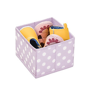 mDesign Soft Fabric Polka Dot Dresser Drawer and Closet Storage Organizer, Bin for Child/Kids Room, Nursery, Playroom, Bedroom, 2 Pack - Light Purple/White
