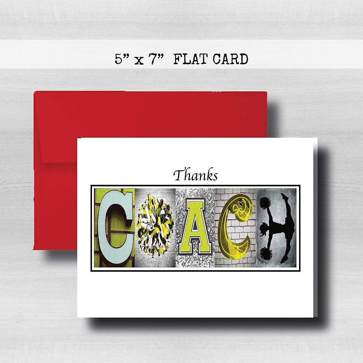 Personalized Cheerleading Yellow Coach Thank You Card, 5"x 7" FLAT CARD, Greeting Cards