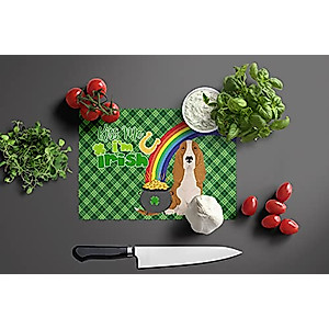 Caroline's Treasures WDK4744LCB Red and White Tricolor Basset Hound St. Patrick's Day Glass Cutting Board Large, 12H x 16W, multicolor