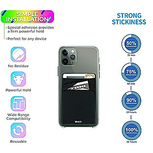 WUOJI RFID Blocking Phone Card Wallet - Double Secure Pocket - Ultra-Slim Self Adhesive Credit Card Holder Card Sleeves Phone Wallet Sticker All Smartphones(Black)-2PC