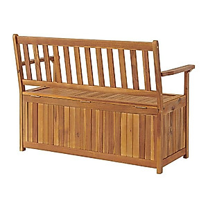 47"W Acacia Wood Outdoor Storage Bench - Perfect for Storing Blankets, Cushions or Toys - 100% Weather Resistant Wood - Perfect for Modern Garden Setting - Outdoor Furniture, Patio Bench, Garden Bench