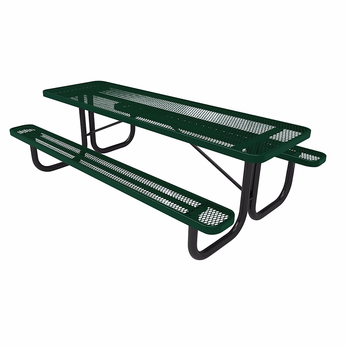 Coated Outdoor Furniture Heavy-Duty Portable Outdoor Picnic Table, Thermoplastic Coated Expanded Metal Commercial-Grade Patio Dining Furniture Made in America (8ft Rectangular, Green)