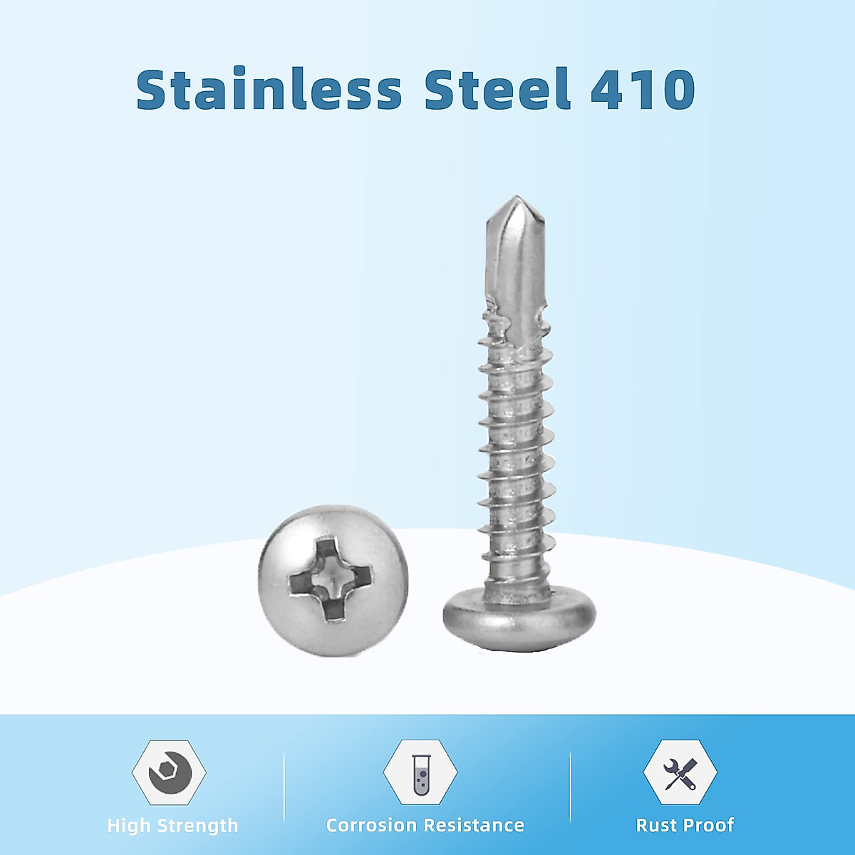 #14 x 1" Pan Head Self Tapping Screws Sheet Metal Screws, Stainless Steel 410, 50 PCS