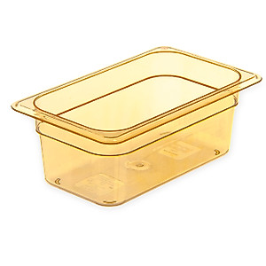 Carlisle FoodService Products Storplus High Heat Food Pan Steam Table Pan, Chafing Pan for Catering, Buffets, Restaurants, High Heat Plastic, 1/4 Size 4 Inches Deep, Amber