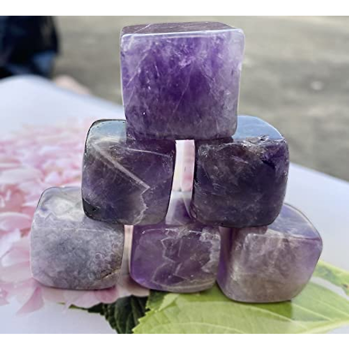 Amethyst Whiskey Stones Chilling Crystal Ice Cubes for Drinks Whiskey Rocks 0.8" Wine Cubes Gifts for Women Set of 6