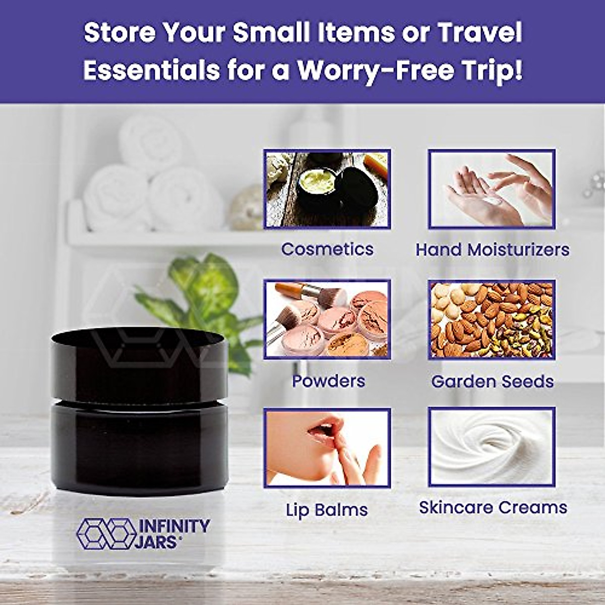 Infinity Jars 15 Ml (.5 fl oz) Pocket Size Black Ultraviolet Glass Screwtop Jar 2-Pack