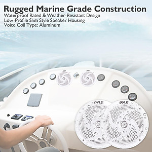 Pyle Marine Speakers - 4 Inch 2 Way Waterproof and Weather Resistant Outdoor Audio Stereo Sound System with 100 Watt Power and Low Profile Slim Style Design - 1 Pair - PLMRS4W (White)