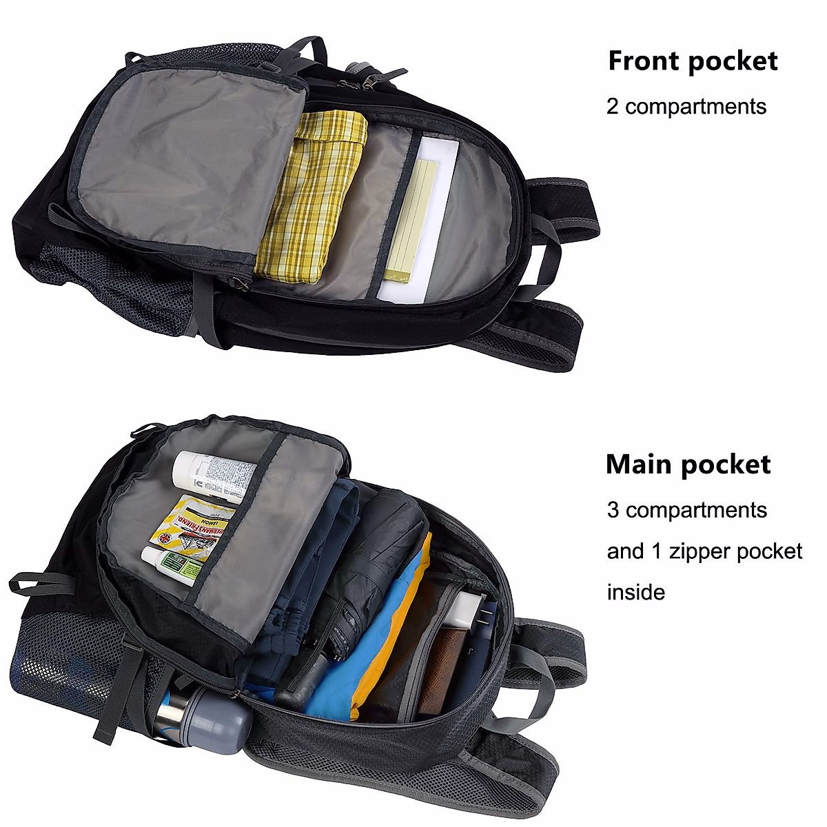 vimapo Packable Lightweight Backpack 40L, Ripstop Nylon Foldable Traveling Daypack, Collapsible Hiking Backpack For Outdoor(Black)