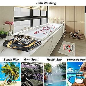 Naanle Black Marble with Golden Line Soft Set of 3 Towels, 1 Bath Towel+1 Hand Towel+1 Washcloth, Decorative for Bathroom, Hotel, Gym, Spa and Beach