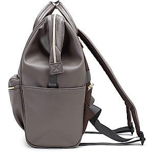 Kah&Kee Leather Backpack Diaper Bag Laptop Travel Doctor Teacher Bag For Women Man (Grey II)